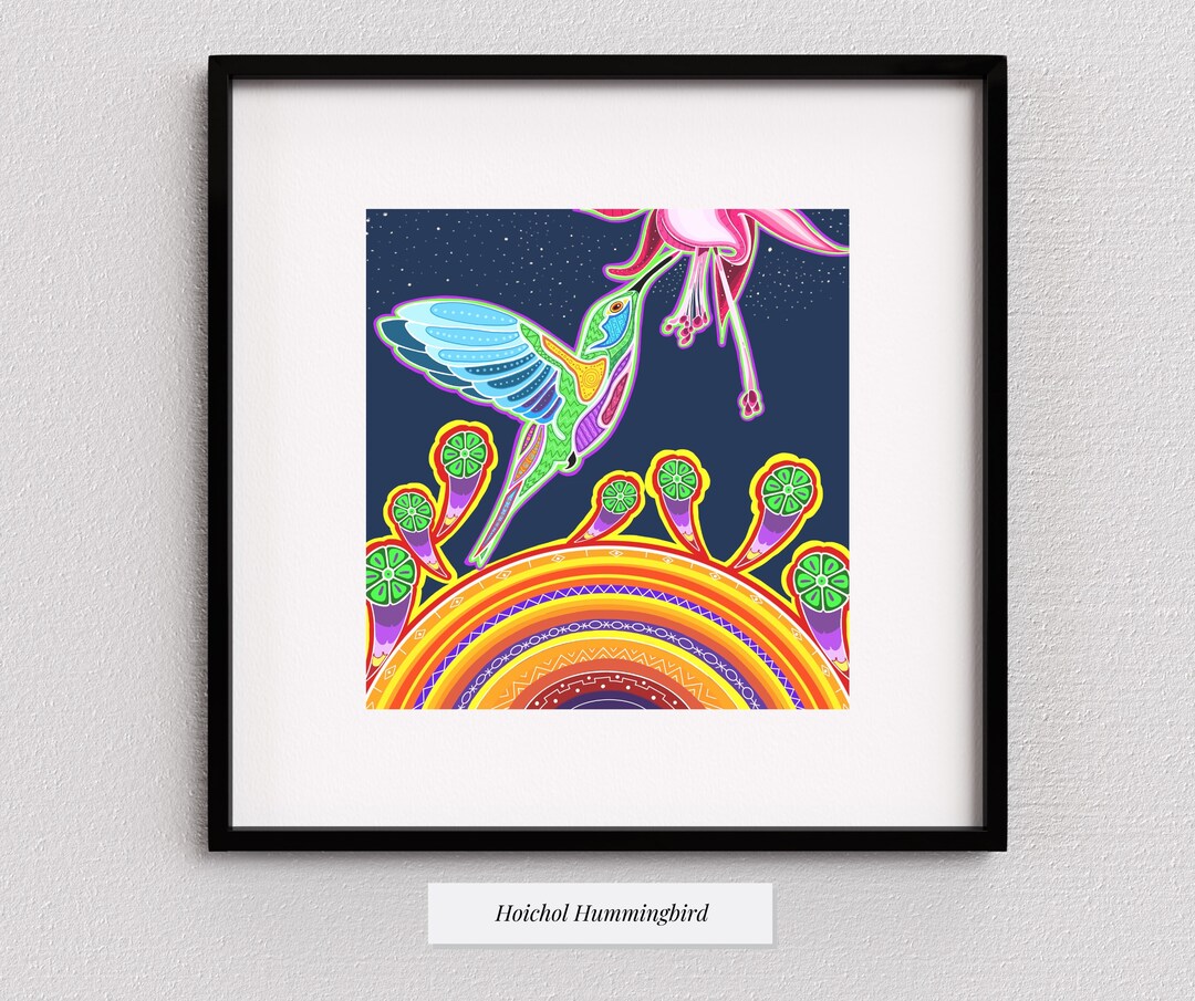 Hummingbird Wall Art, Mexican Wall Art, Huichol Art Print, Psychedelic ...