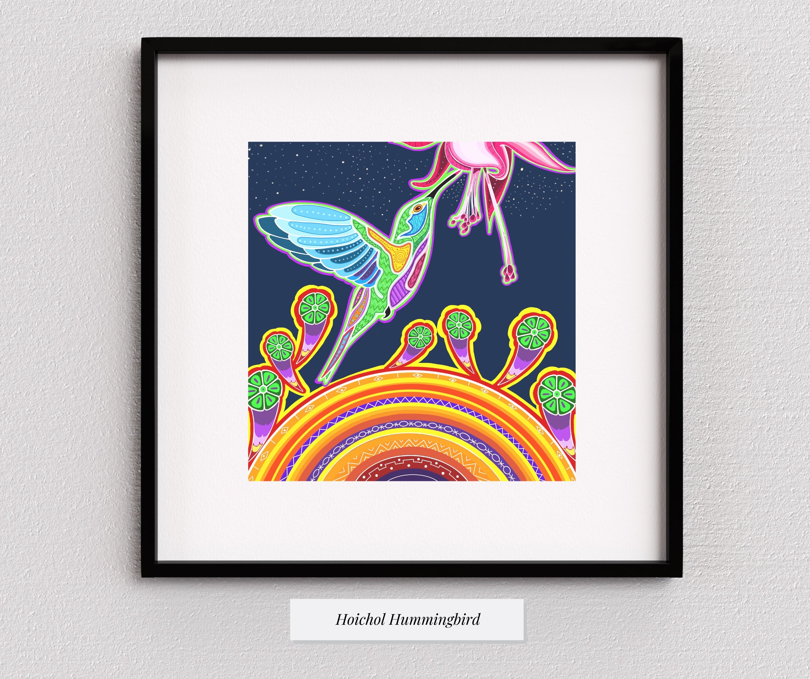 Hummingbird Wall Art, Mexican Wall Art, Huichol Art Print, Psychedelic ...