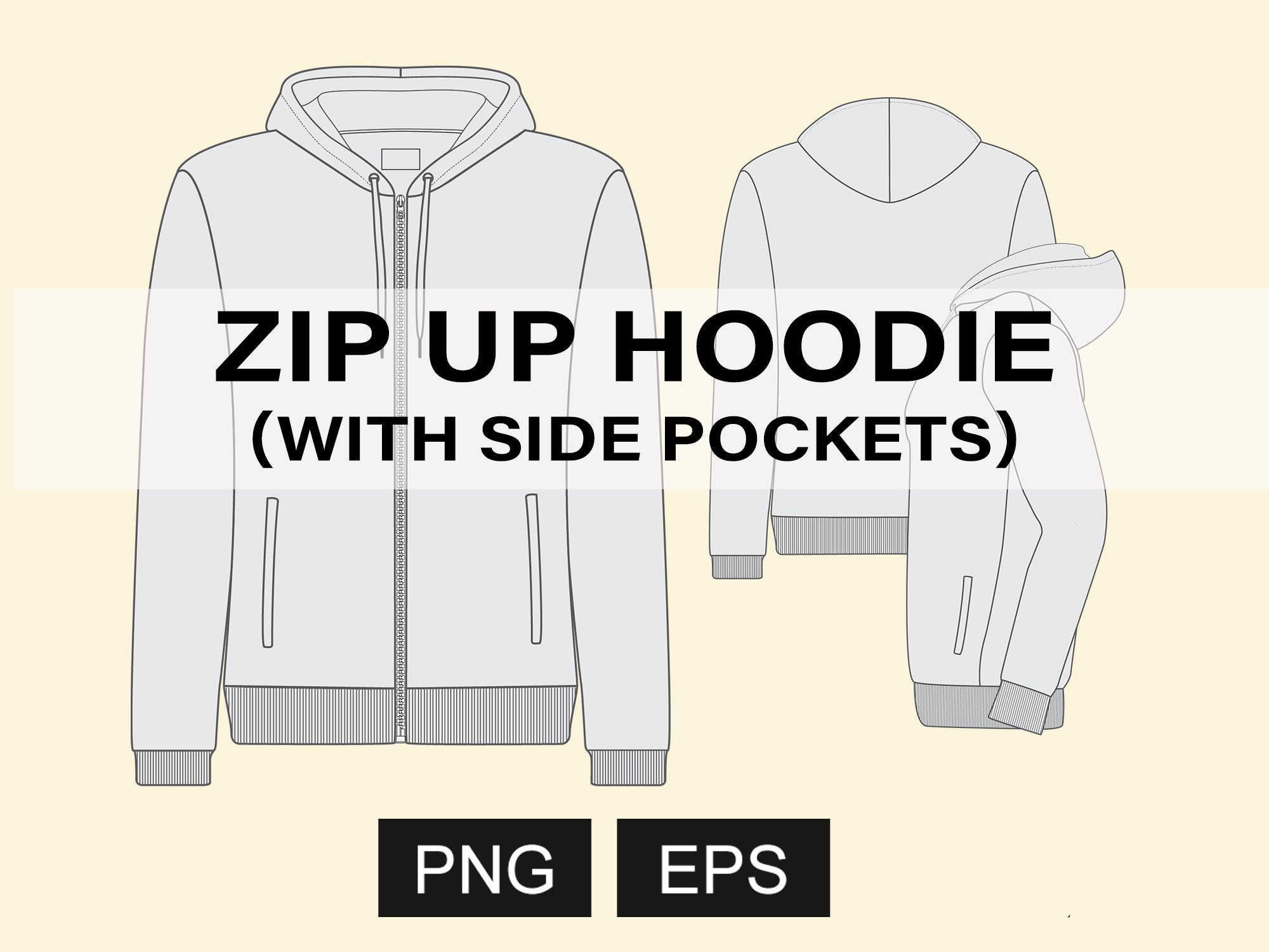 Streetwear Zip up Hoodie Mockup Hoodie Vector Streetwear - Etsy