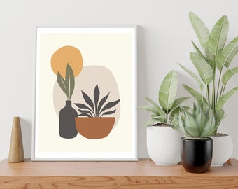 Boho Botanical Wall Art, Colorful Wall Art, Mid Century Modern Poster ...