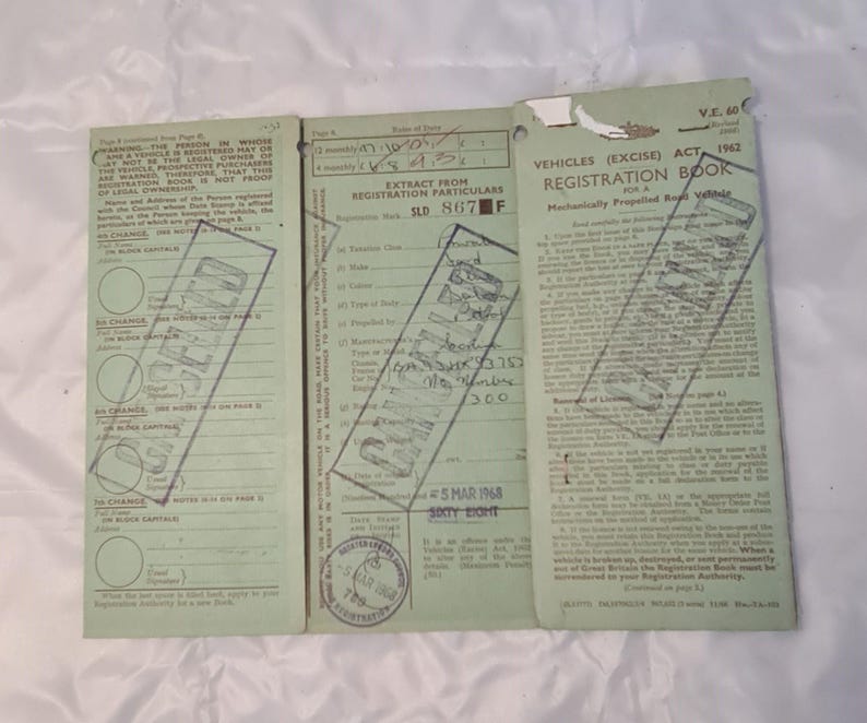 Vintage Vehicle Registration Book - Etsy