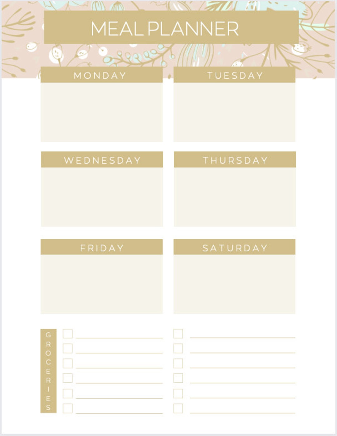 6 Day Meal Planner - Assorted - Etsy