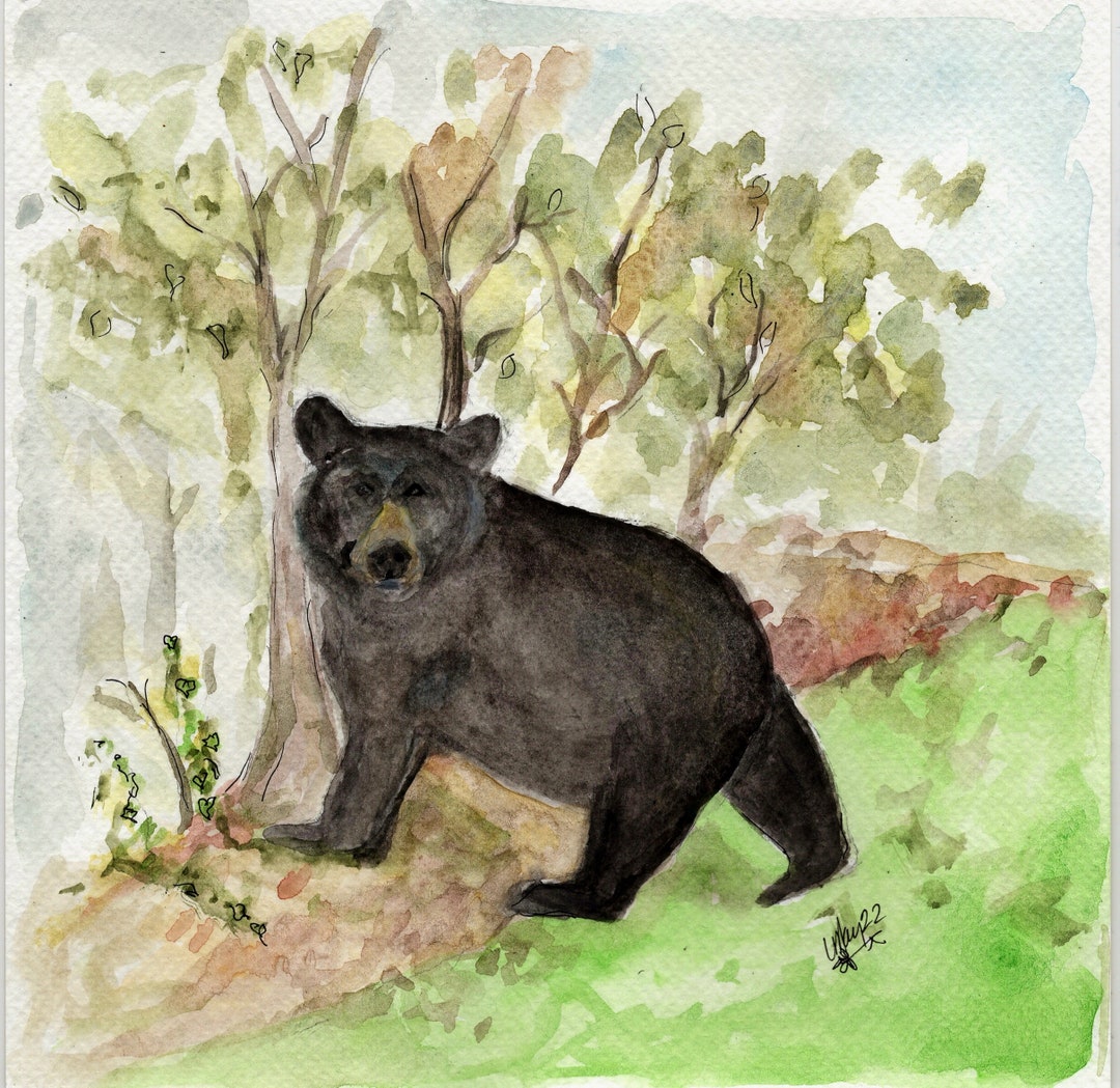 Woodland Black Bear Watercolor Painting Wall Art - Etsy