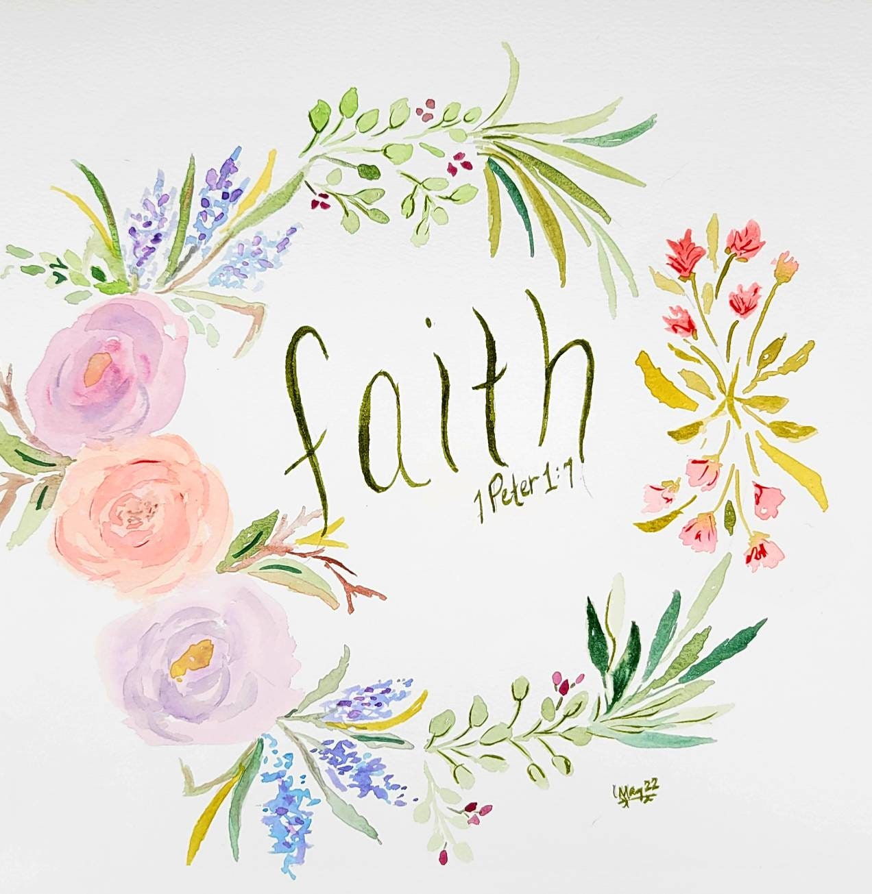 Floral Wreath "faith" Watercolor Print, Wall Art, Original - Etsy