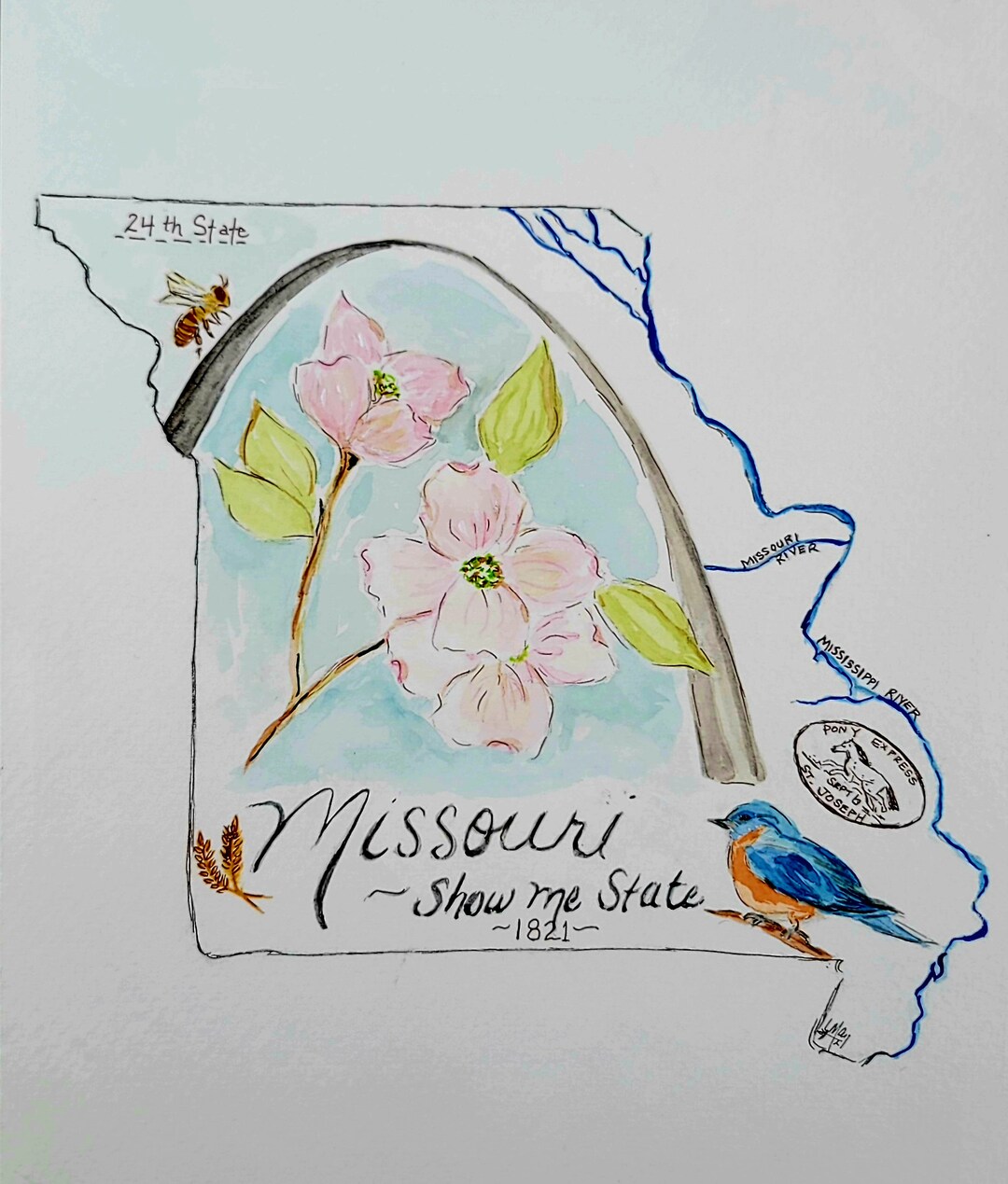 State of Missouri Watercolor Art Print - Etsy