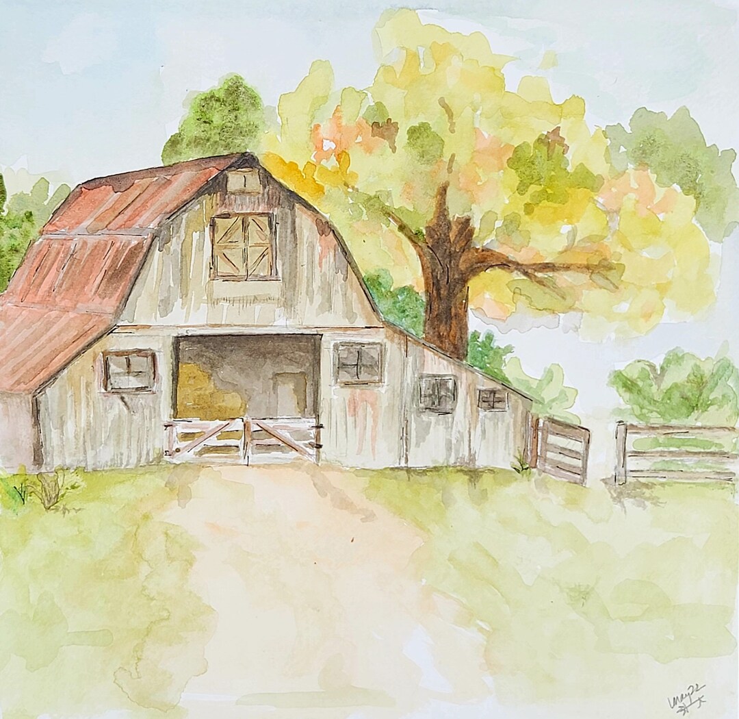 Barn in Fall Watercolor Painting Wall Art - Etsy