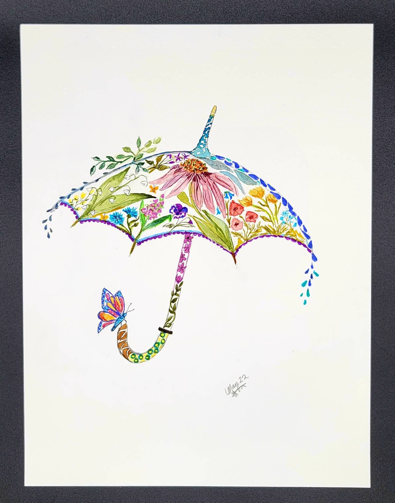Spring Floral Umbrella Watercolor Print, Wall Art, Original - Etsy
