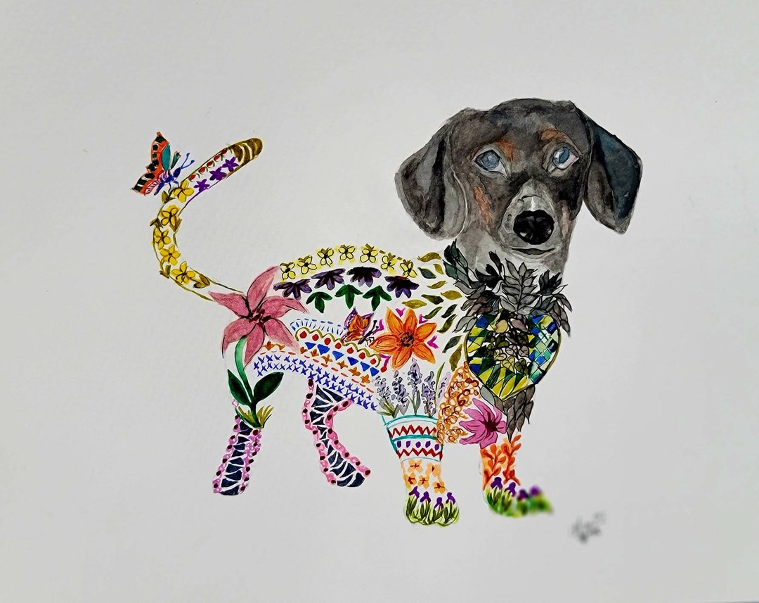Whimsy Weiner Dog Watercolor Print, Wall Art, Original Portrait ...