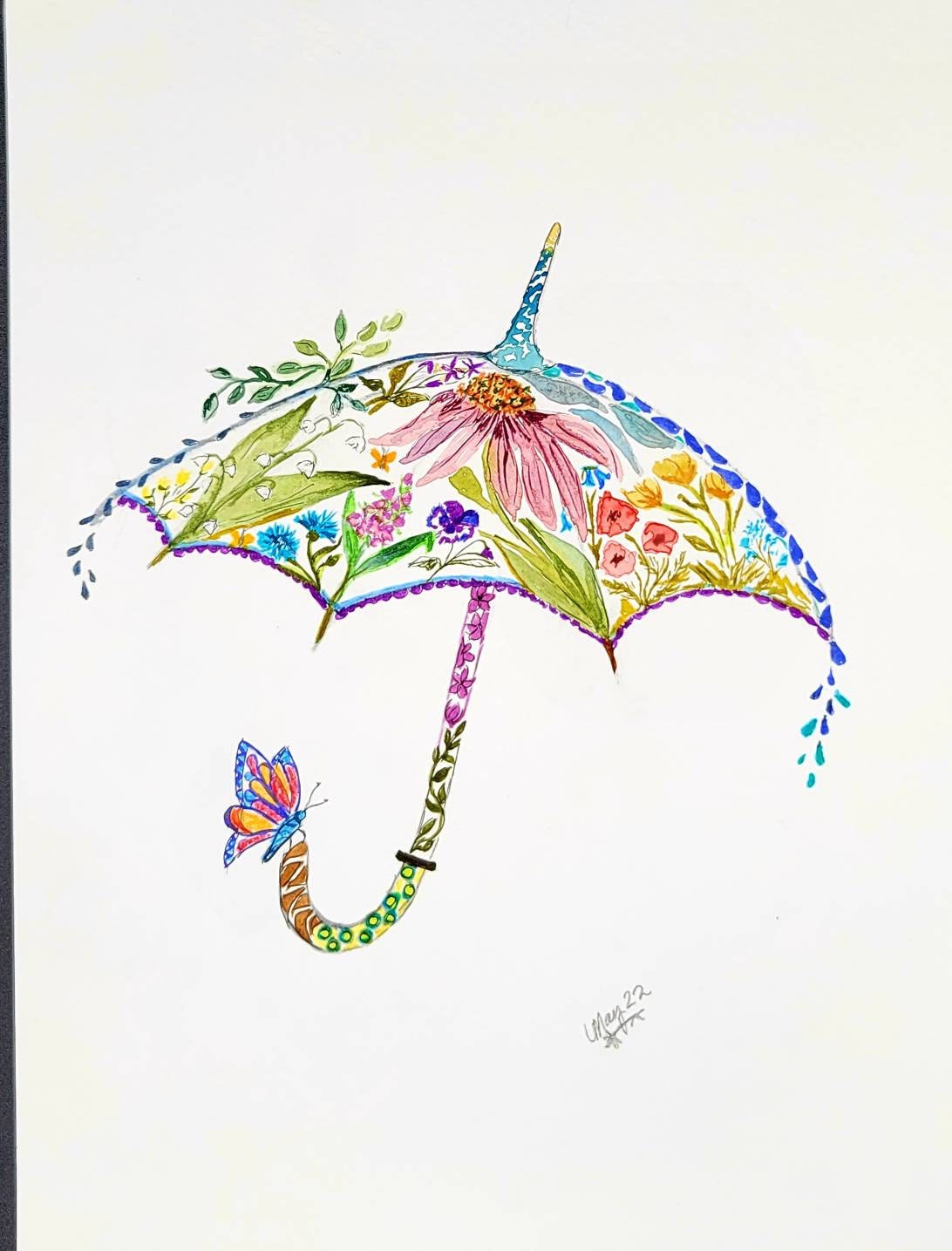 Spring Floral Umbrella Watercolor Print, Wall Art, Original - Etsy