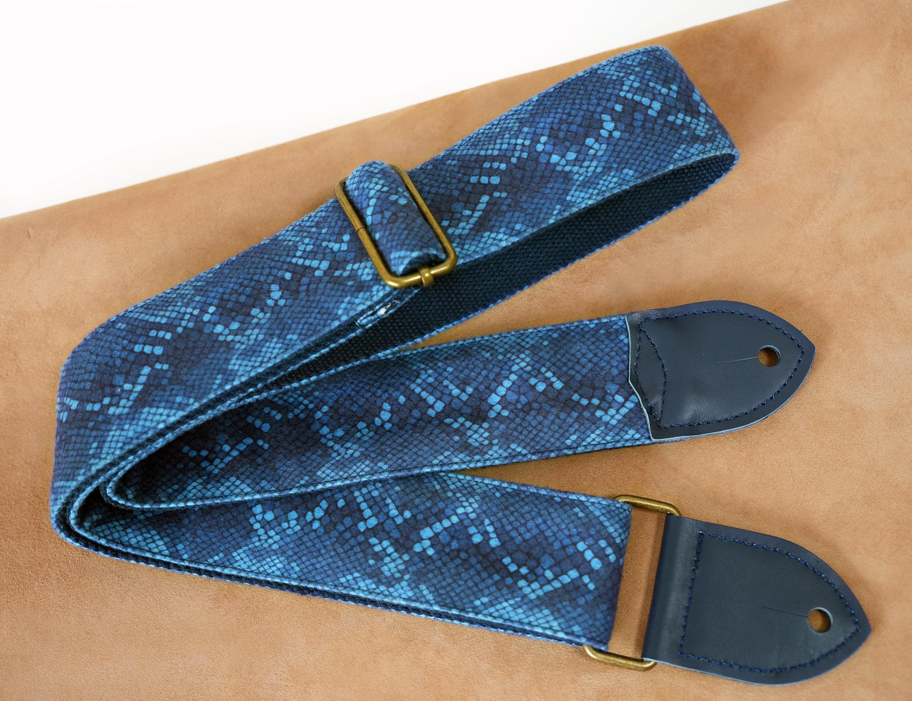 Blue Snake Skin Pattern Guitar Strap, Custom Guitar Strap With Name ...