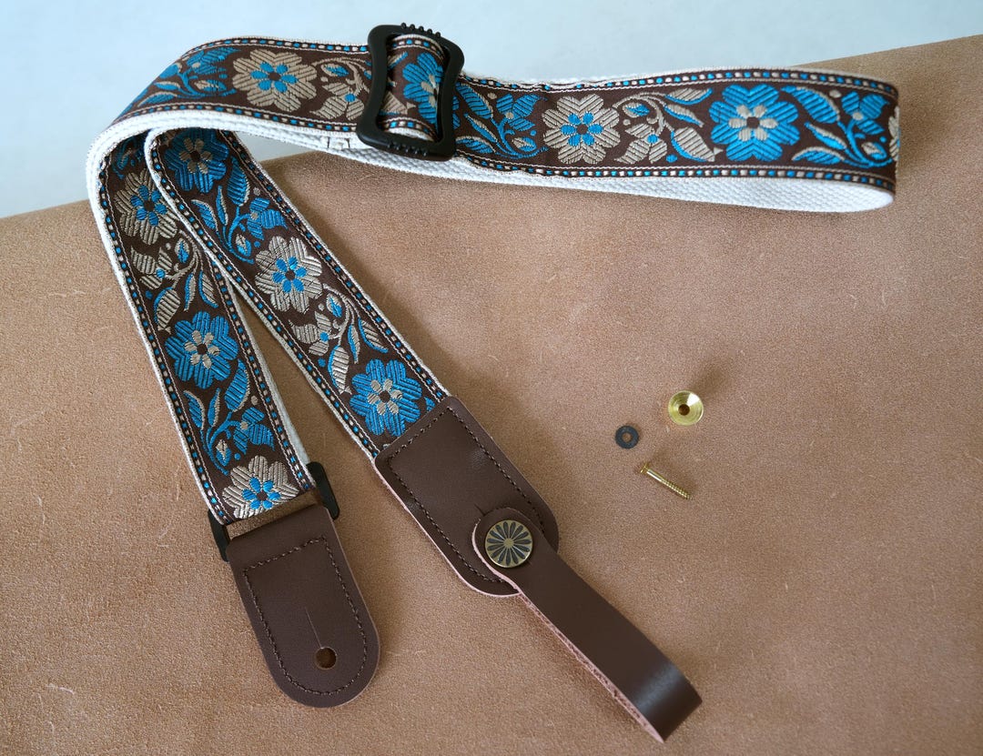Embroidered Blue Floral Ukulele Strap, Vintage Style Ukulele Strap ...