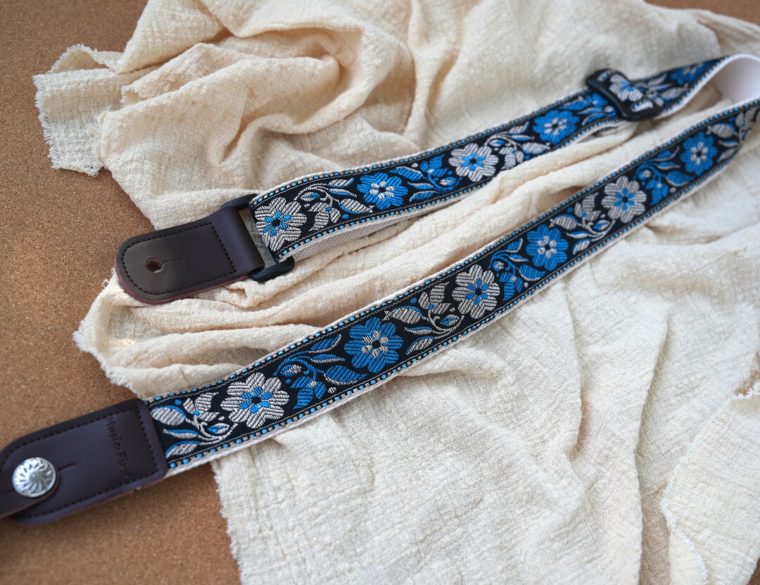 Embroidered Blue Floral Ukulele Strap, Vintage Style Ukulele Strap ...