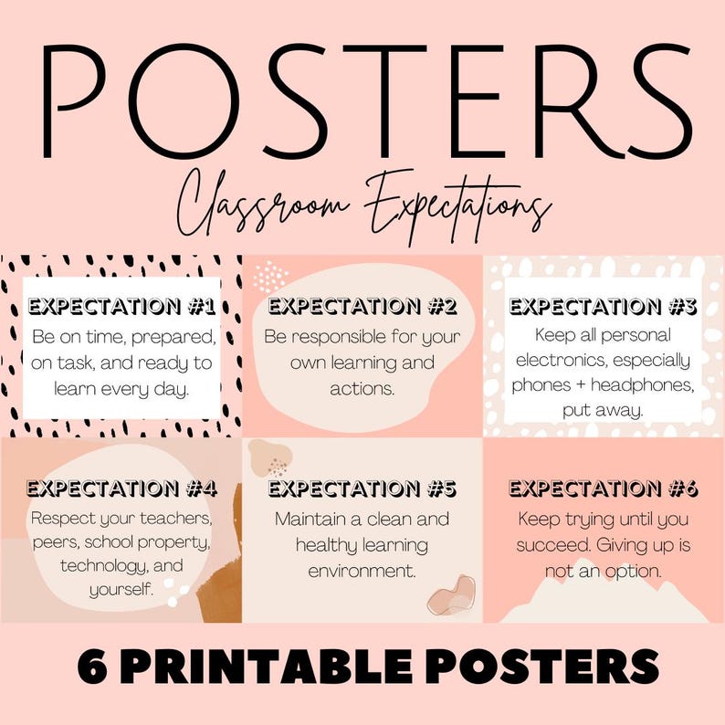 Classroom Expectations Posters, Signs, Boho Modern Rules, Printable ...