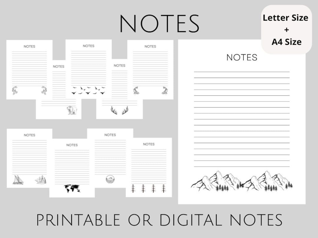 Notes Page Printable, Mens Printable Notes, Lined Note Paper, Notes ...