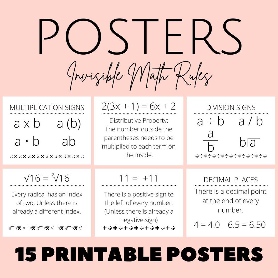 Invisible Math Rules Posters, High School Classroom Decor (digital ...