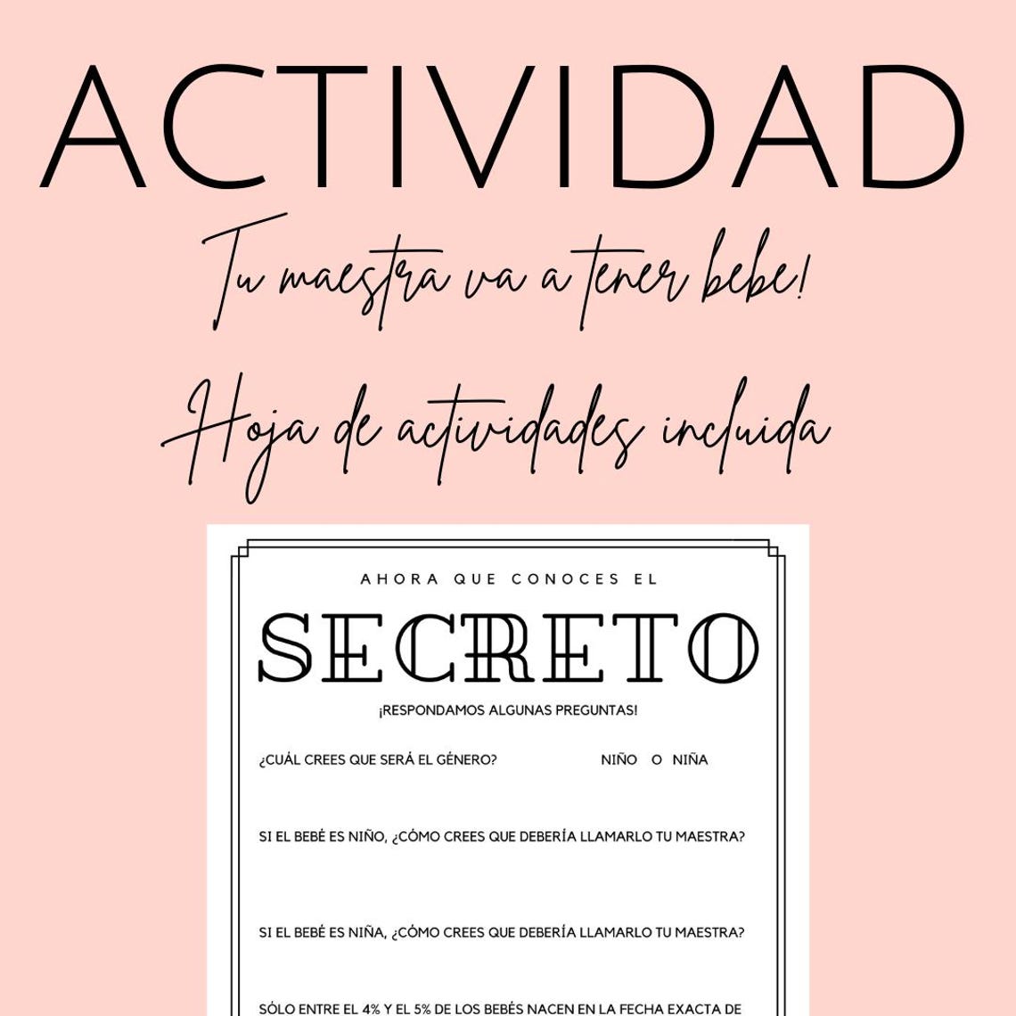 Your Teacher is Having a Baby Pregnancy Announcement in Spanish for ...