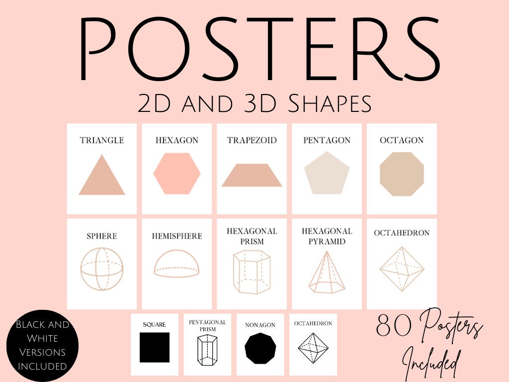 2D and 3D Shape Posters, Math Bulletin Board, Boho Modern Classroom ...