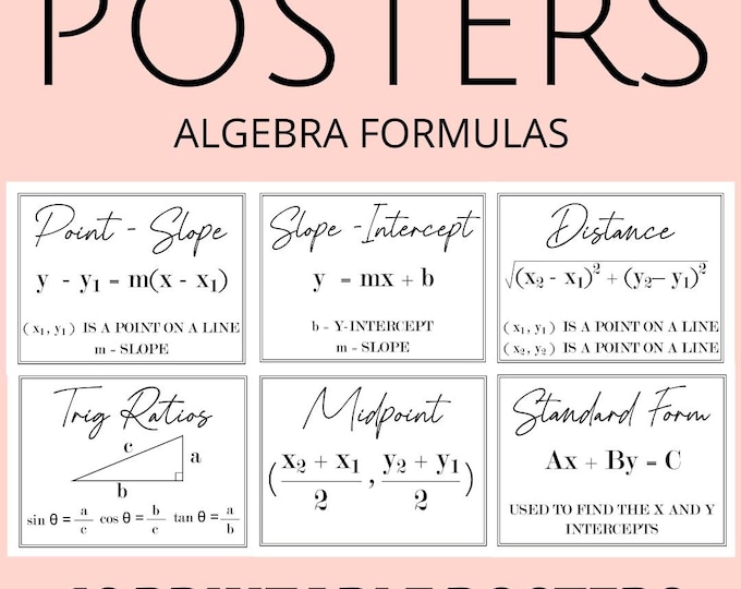 Math Formula Posters, Algebra I, Algebra II, Equations Posters, Area ...