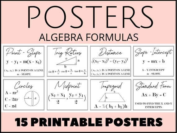 Math Formula Posters Algebra I Algebra II Geometry - Etsy Australia