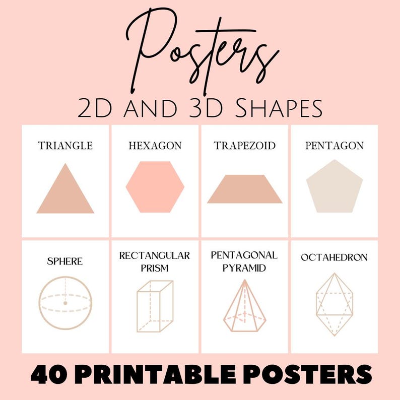 2D and 3D Shape Posters, Math Bulletin Board, Boho Modern Classroom ...