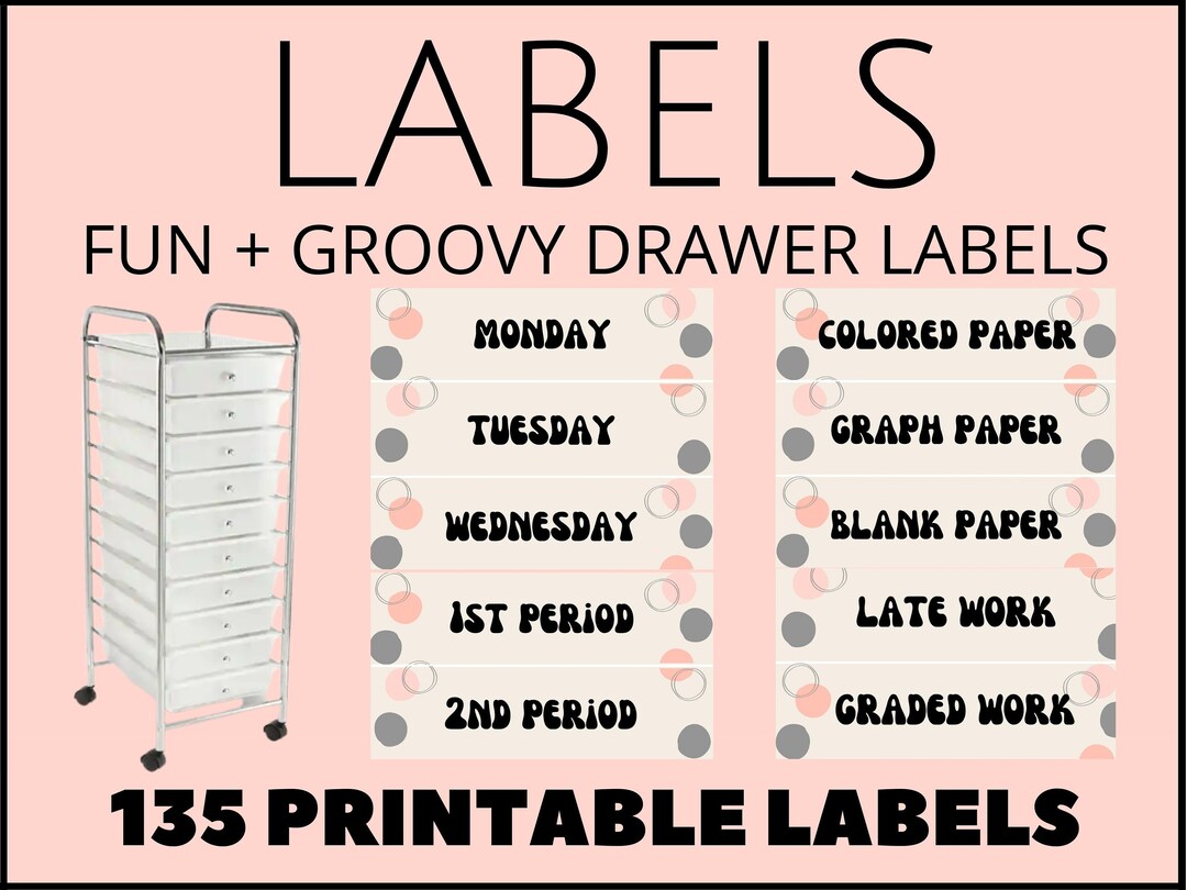 Modern Boho Fun Groovy 10 Drawer Rolling Cart Labels, Classroom Labels ...