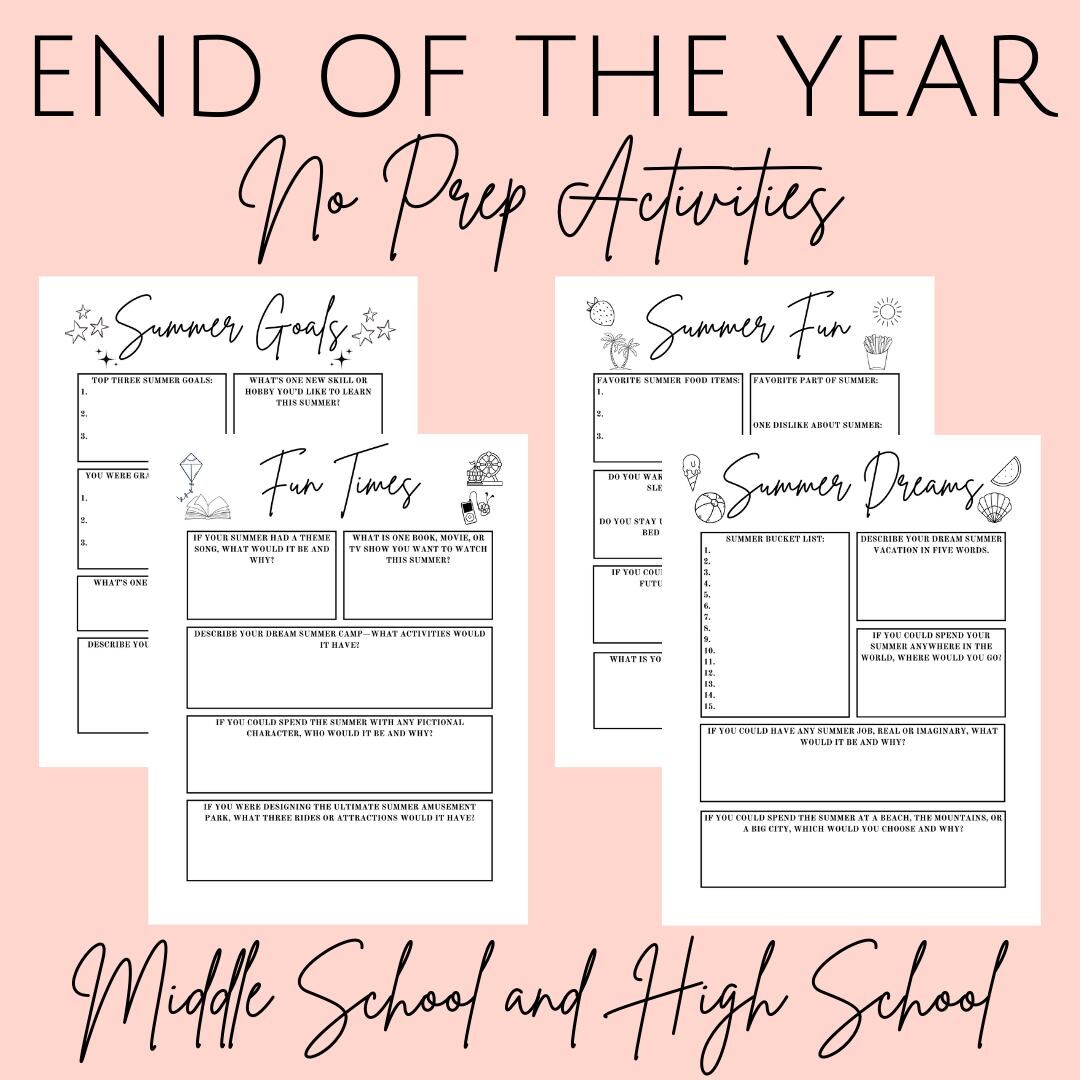 End of the Year Activities-middle and High School-no Prep-summer ...