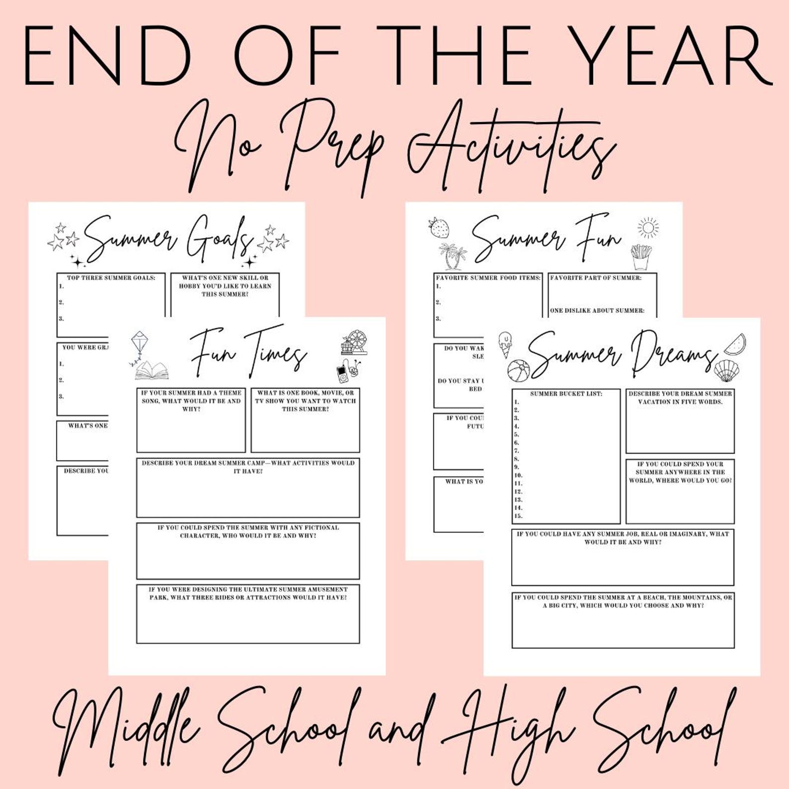 End of the Year Activities-middle and High School-no Prep-summer ...