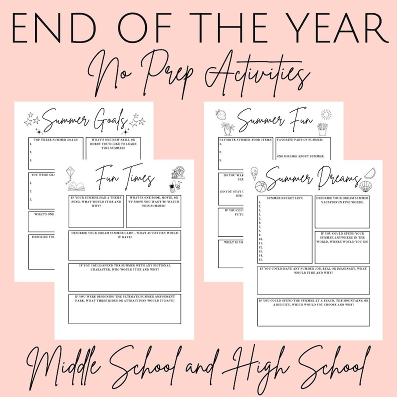 End of the Year Activities-middle and High School-no Prep-summer ...