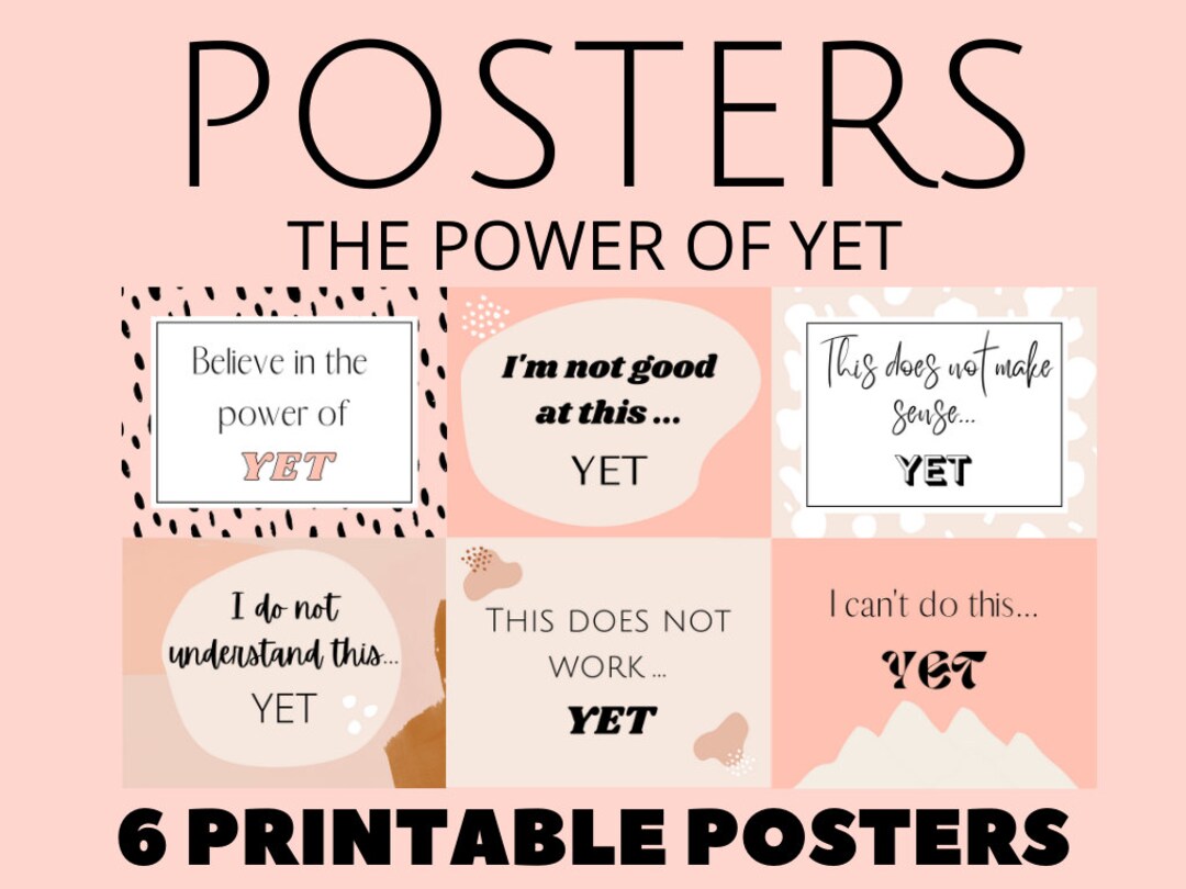 The Power of yet Posters set of 6, Modern Boho, Growth Mindset ...