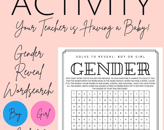 Gender Reveal Activity Word Search-your Teacher is Having a Baby ...