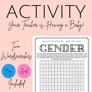 Gender Reveal Activity Word Search-your Teacher is Having a Baby ...