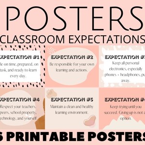Classroom Expectations Posters, Signs, Boho Modern Rules, Printable ...