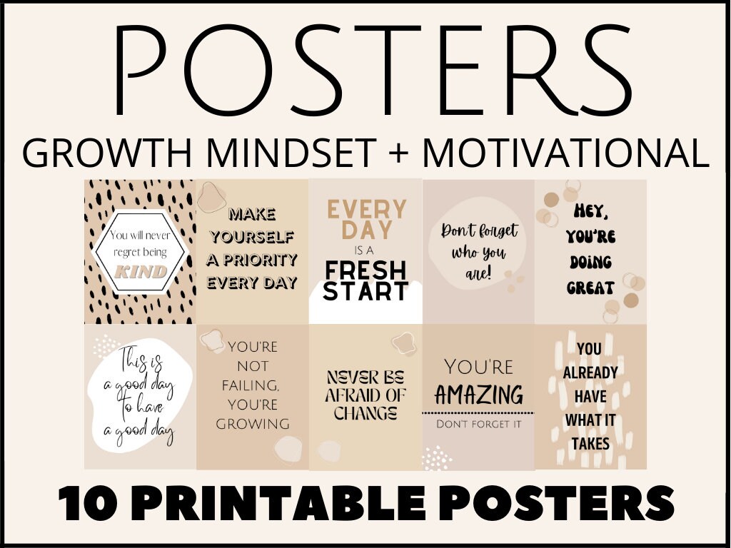 Modern Boho Neutrals Tan Growth Mindset Motivational Classroom Quotes ...