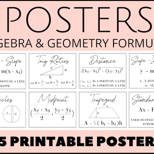 Math Formula Posters Algebra I Algebra II Geometry - Etsy