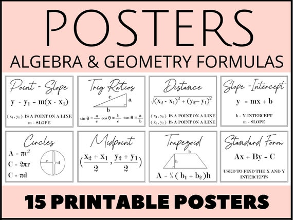 Math Formula Posters Algebra I Algebra II Geometry - Etsy UK