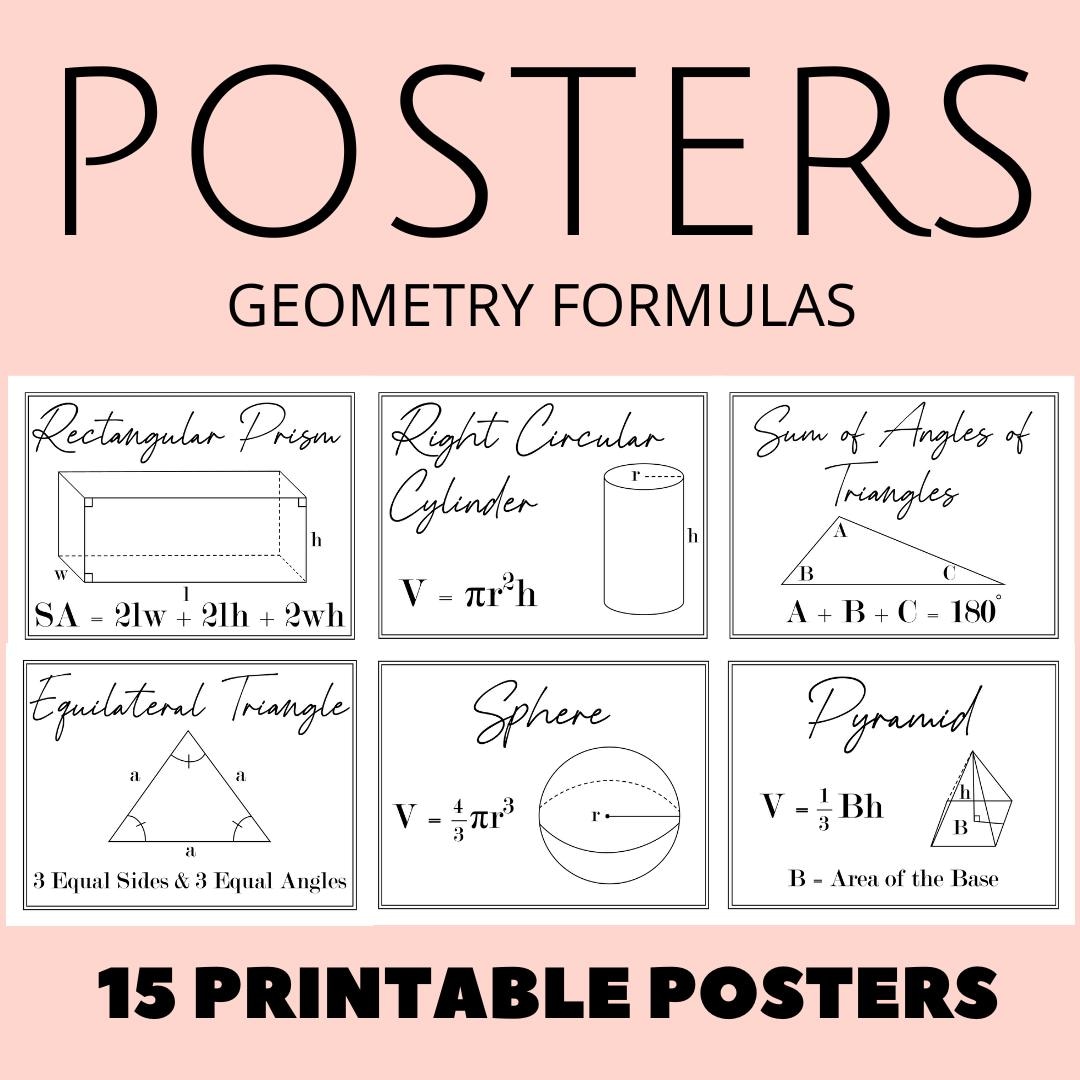 Math Formula Posters, Geometry Formula Posters, Volume Posters, Surface ...