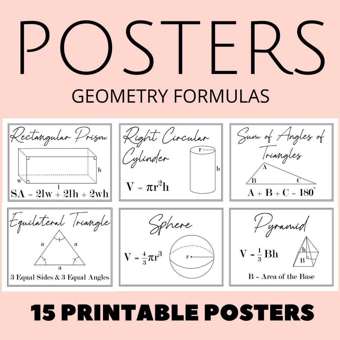 Math Formula Posters, Geometry Formula Posters, Volume Posters, Surface ...