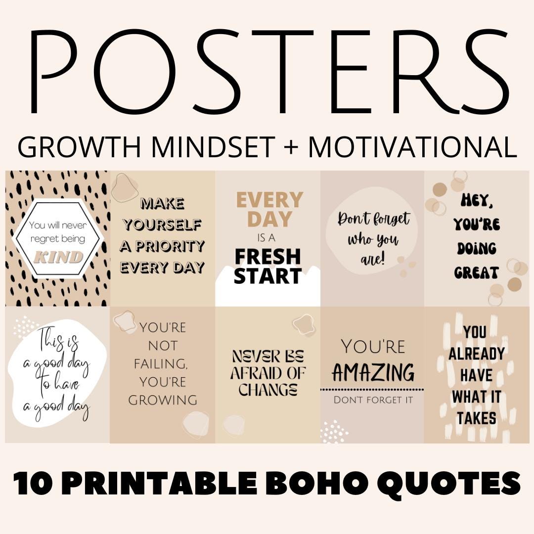 Modern Boho Neutrals Tan Growth Mindset Motivational Classroom Quotes ...