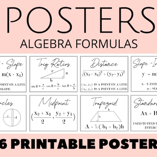 Math Formula Posters Algebra I Algebra II Equations - Etsy Australia