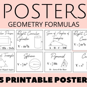 Math Formula Posters, Geometry Formula Posters, Volume Posters, Surface ...