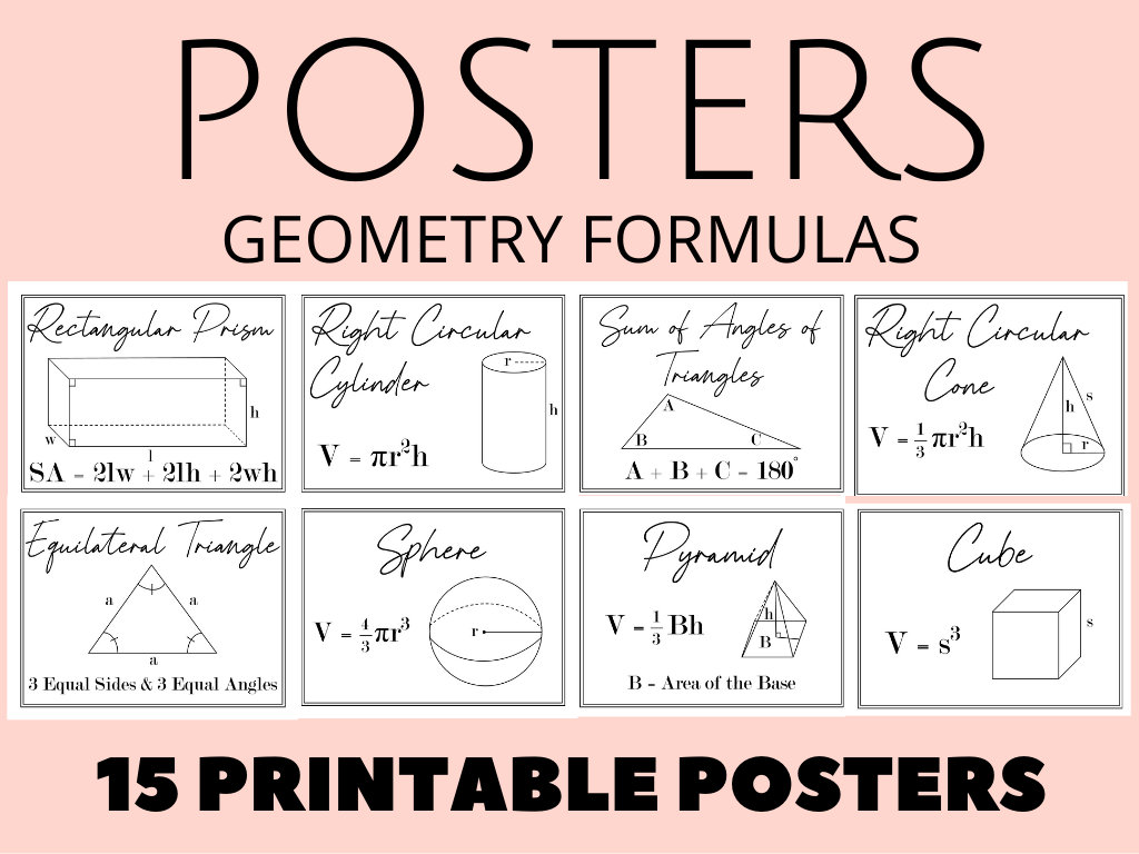 Math Formula Posters, Geometry Formula Posters, Volume Posters, Surface ...