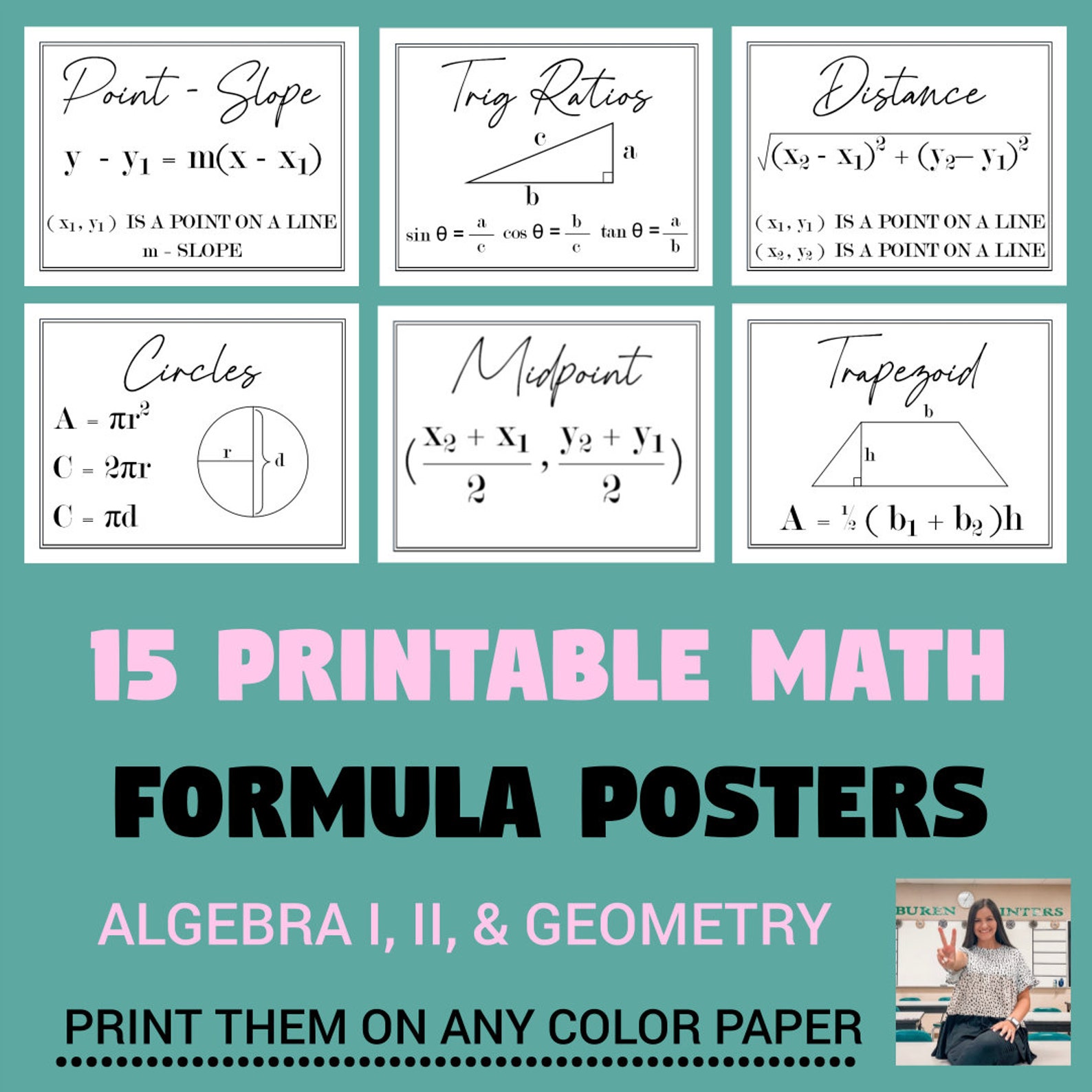 Math Formula Posters, Algebra I, Algebra II, Equations Posters, Area ...