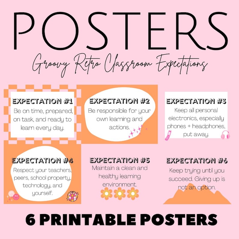 Groovy Retro Classroom Expectations Posters, Signs, Rules, Printable ...