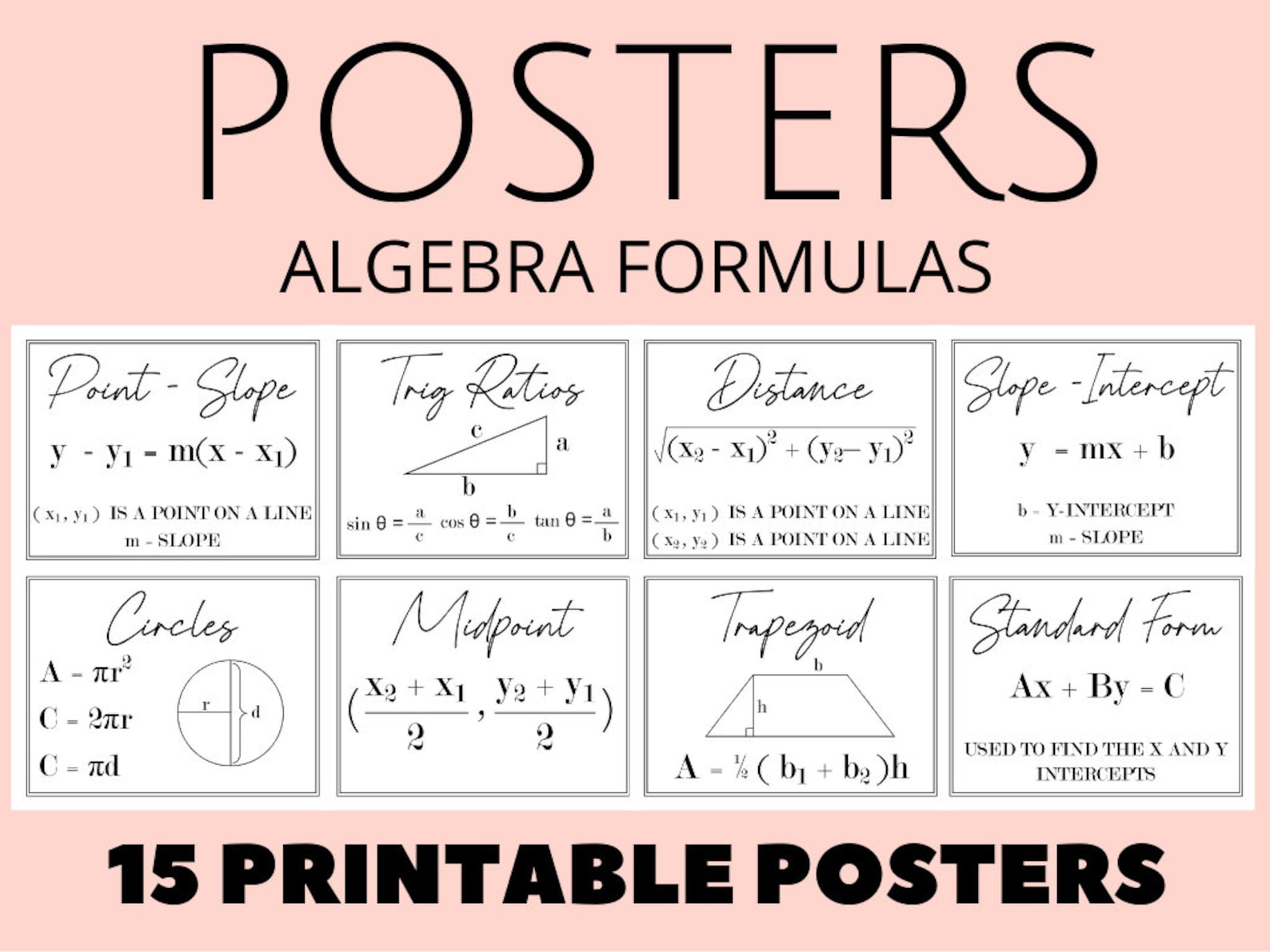 Math Formula Posters Algebra I Algebra II Equations - Etsy