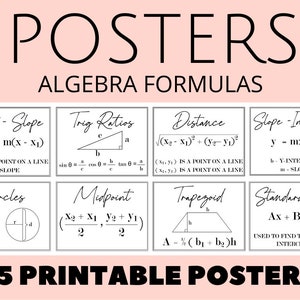 Math Formula Posters Algebra I Algebra II Equations - Etsy