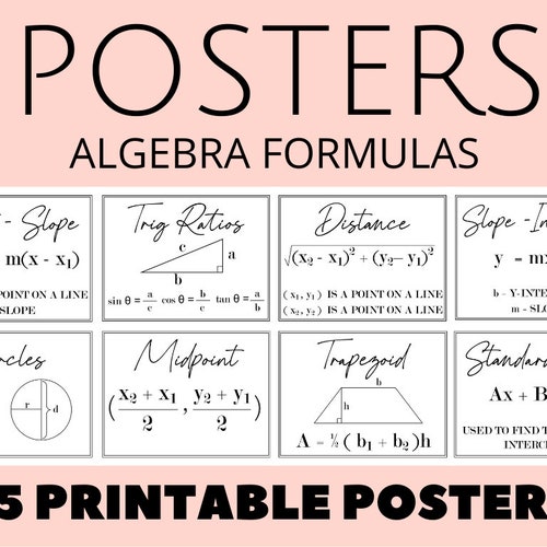 Math Formula Posters Algebra I Algebra II Equations - Etsy