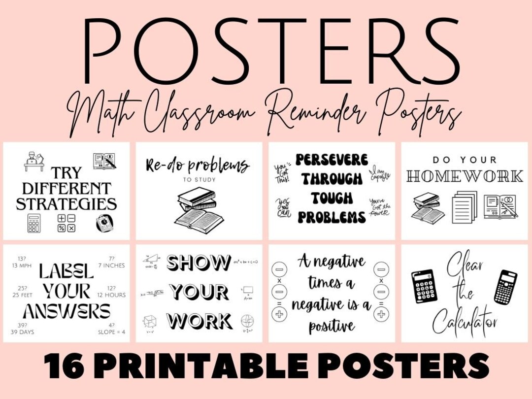 Middle School Math & High School Math Classroom Reminder Posters ...