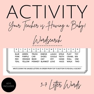 Gender Reveal Activity Word Search-your Teacher is Having a Baby ...