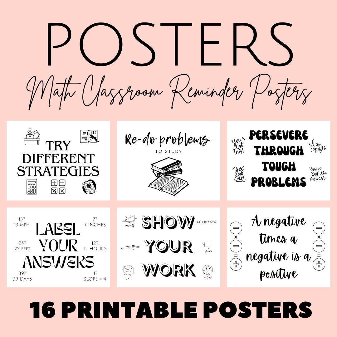 Middle School Math & High School Math Classroom Reminder Posters ...