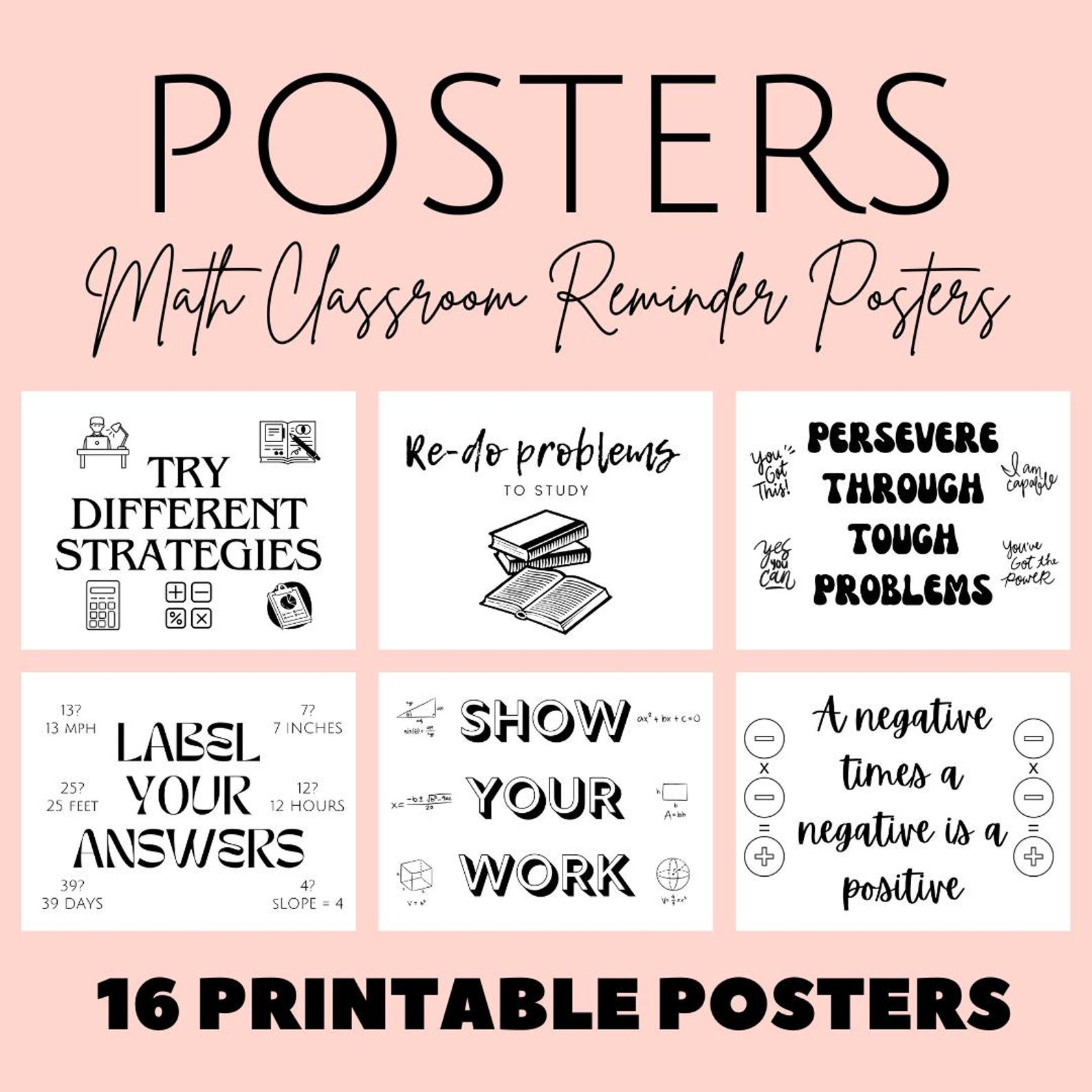 Middle School Math & High School Math Classroom Reminder Posters ...